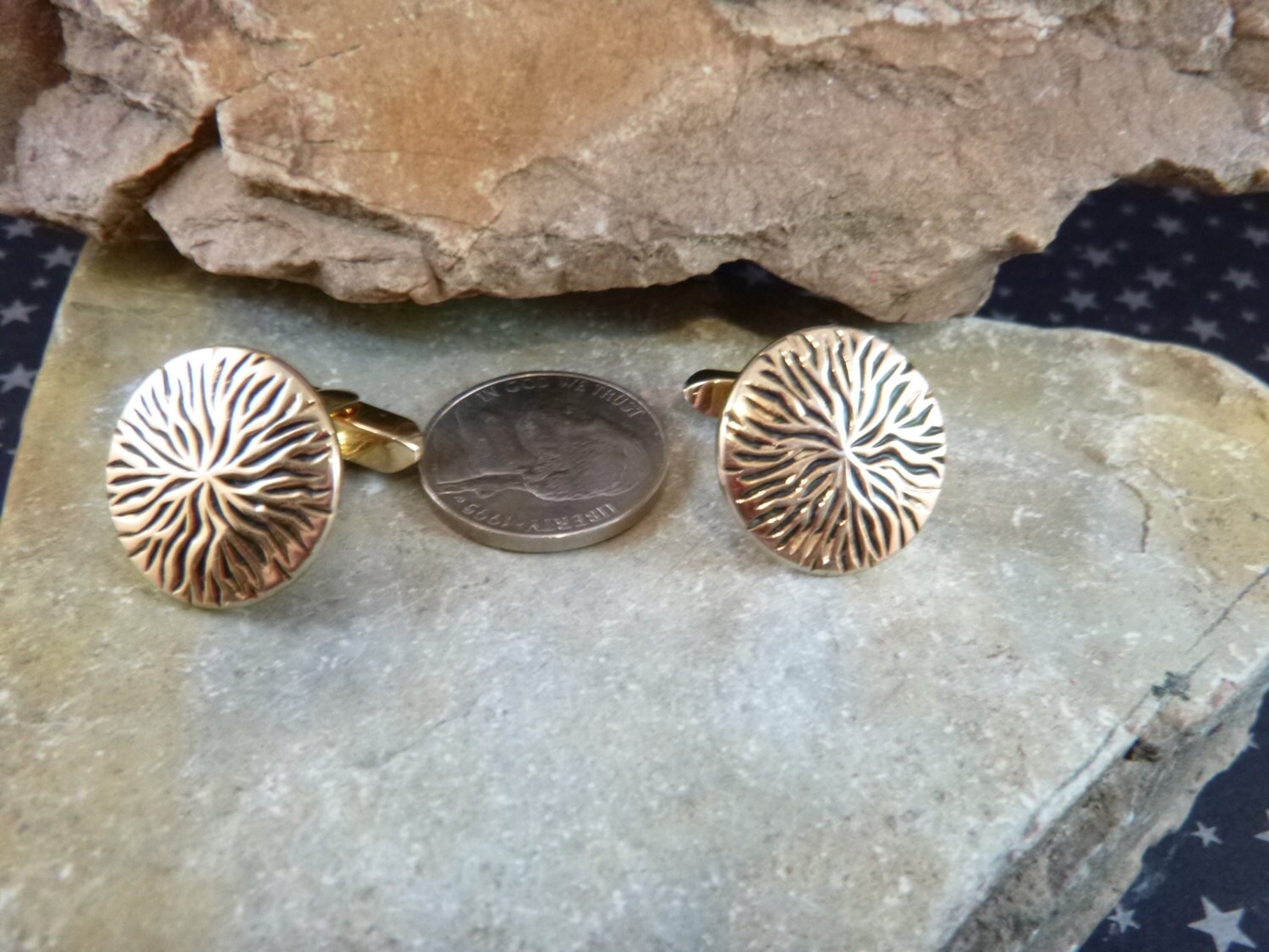 Vintage Foster USA Cuff Links Gold Tone with Black Cufflinks