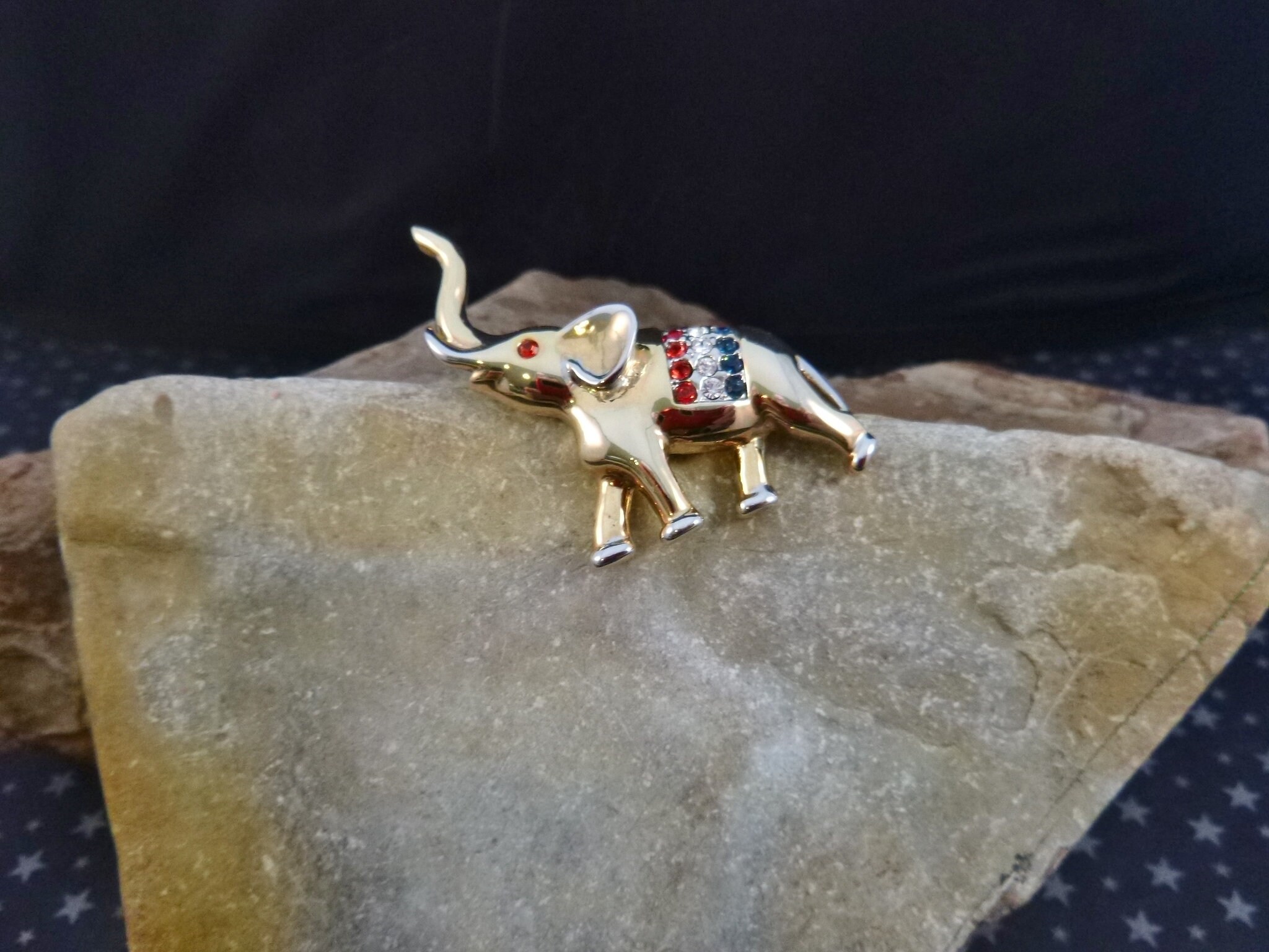Red White and Blue Rhinestone Republican Elephant Figural Pin | Vintage ...
