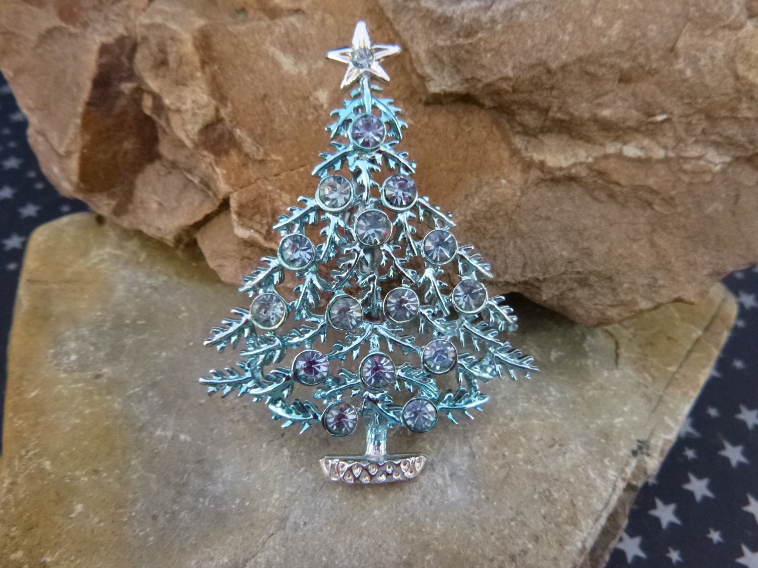 Silver Blue BJ (Beatrix) Christmas Tree Pin with Sparkling Blue ...