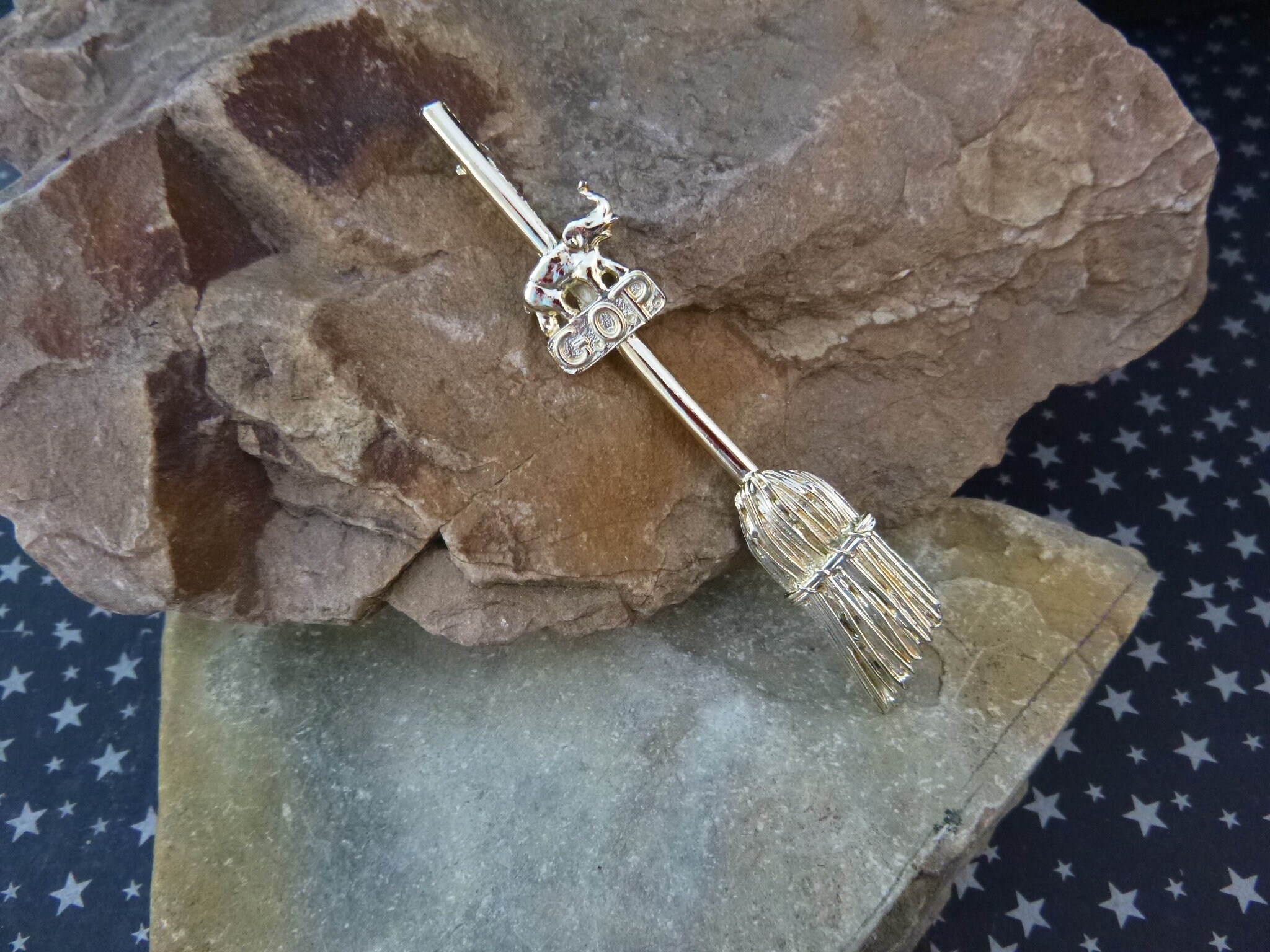 GOP Elephant “Clean Sweep” Broom Political Republican Vintage Pin