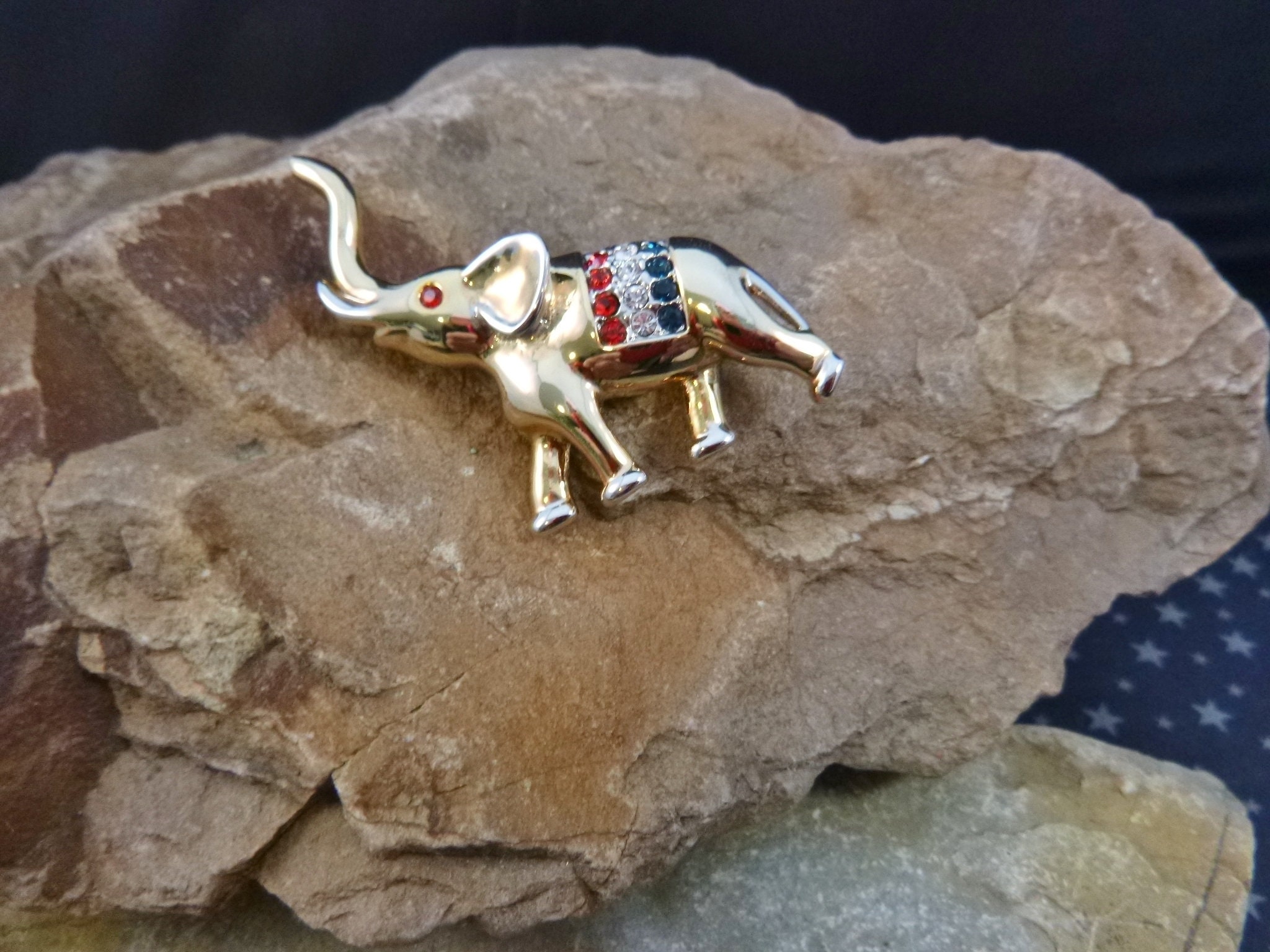 Red White and Blue Rhinestone Republican Elephant Figural Pin | Vintage ...
