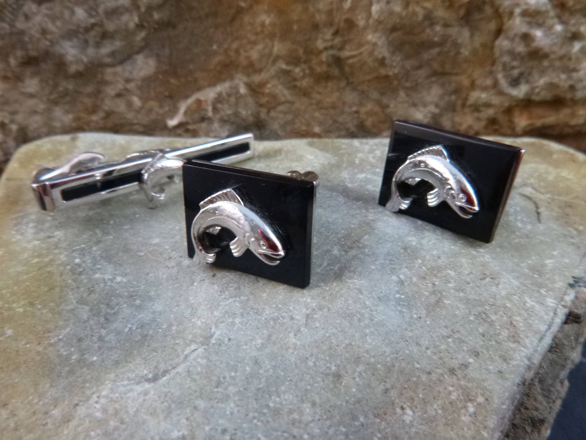 Love fishing? Swank Big Fish Fisherman Cuff Links / Cufflinks and Tie ...