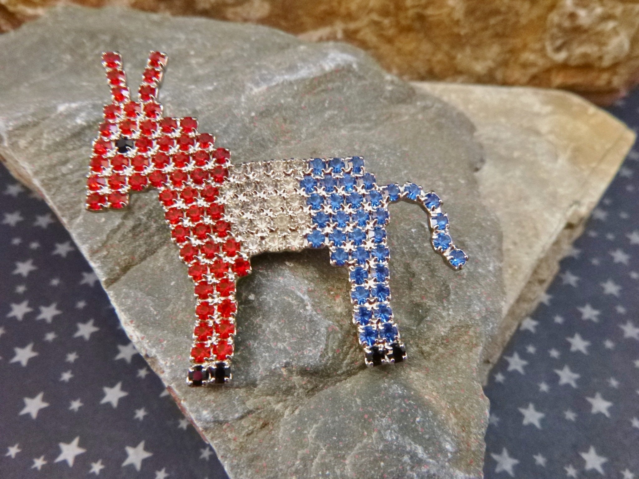Patriotic Vintage Signed Dorothy Bauer Red White and Blue Swarovski ...