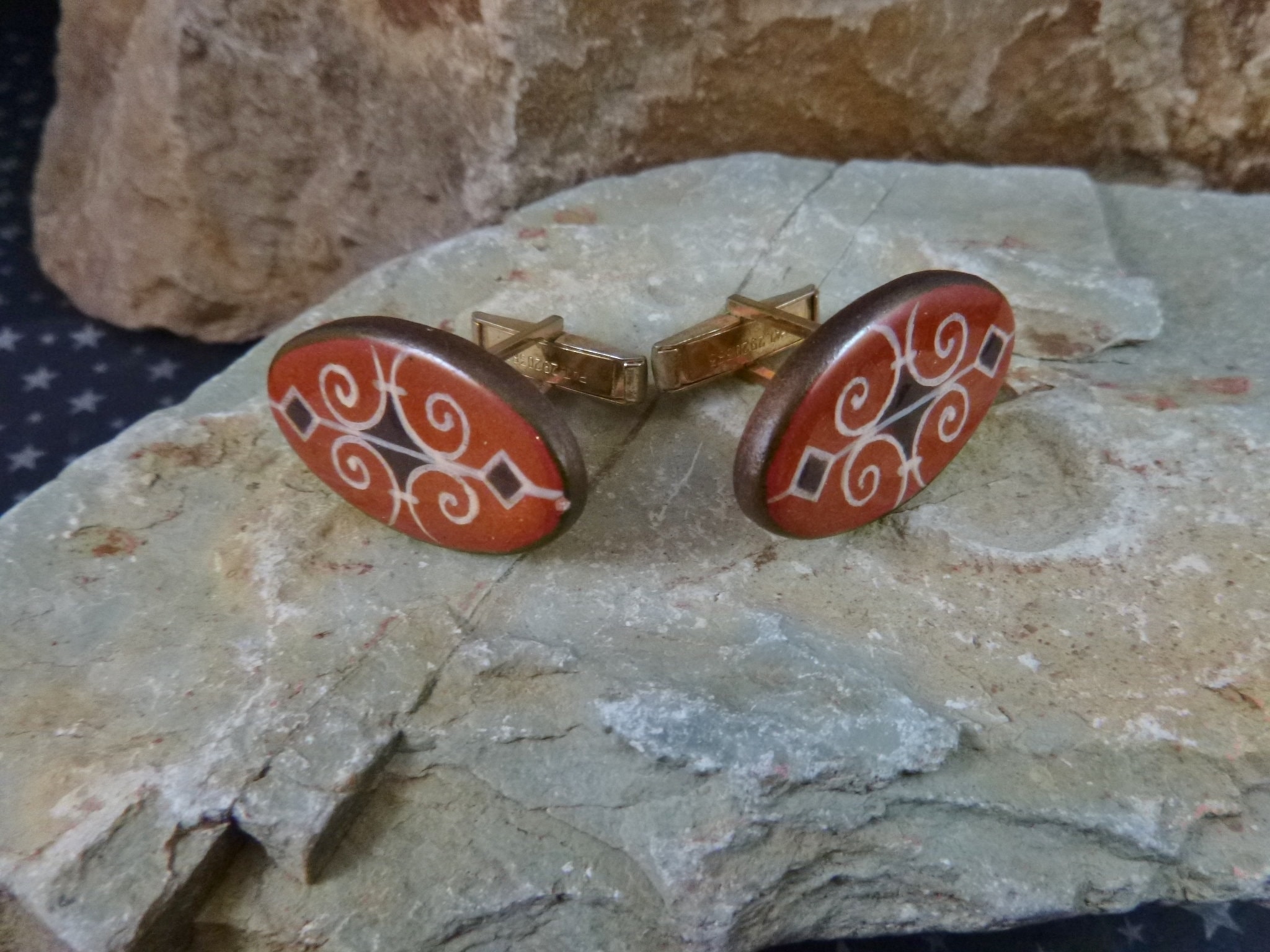1960s Enamel on Copper Decorative Hippie Cuff Links | Vintage Mid ...