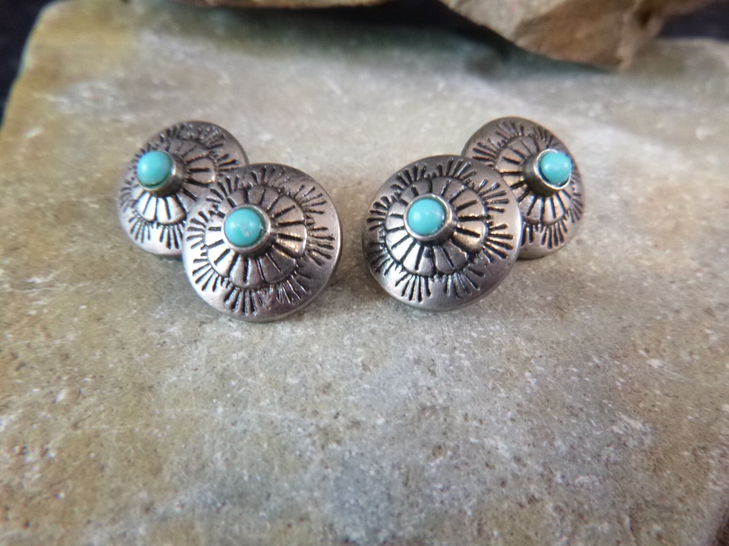 Southwest Turquoise Colored Ball Bead Vintage Dual Sided Cufflinks ...
