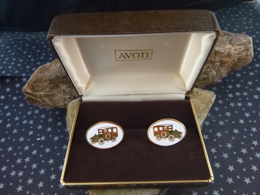 Vintage Avon Cuff Links: Mid-century Car Cloisonné Enamel, Book Piece ...