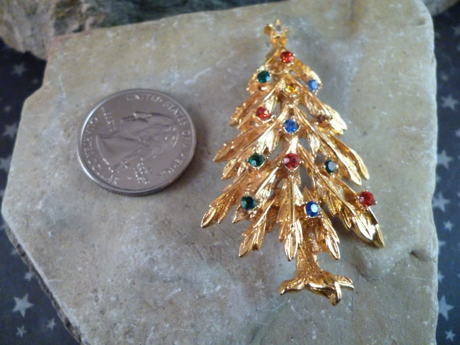 Vintage ART Signed Collectible Christmas Tree Pin with Rhinestones Book ...