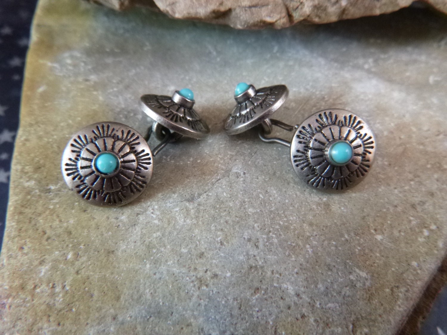 Southwest Turquoise Colored Ball Bead Vintage Dual Sided Cufflinks ...