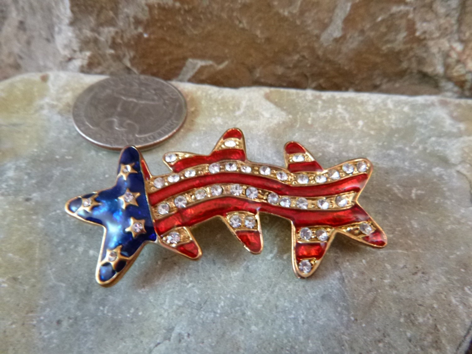 Patriotic Star Pin Red White and Blue Stars and Stripes Rhinestone ...