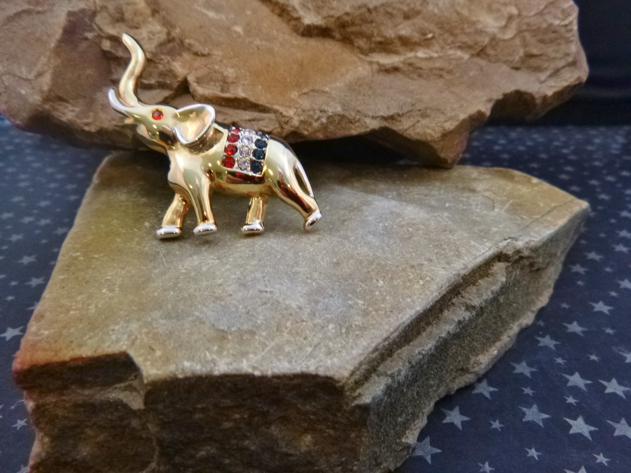 Red White and Blue Rhinestone Republican Elephant Figural Pin | Vintage ...