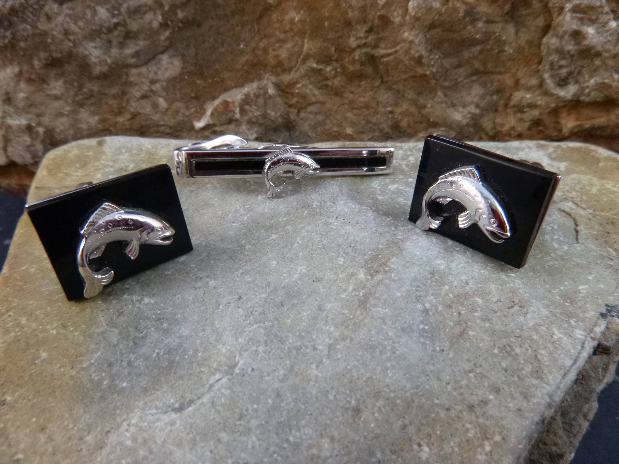 Love fishing? Swank Big Fish Fisherman Cuff Links / Cufflinks and Tie ...