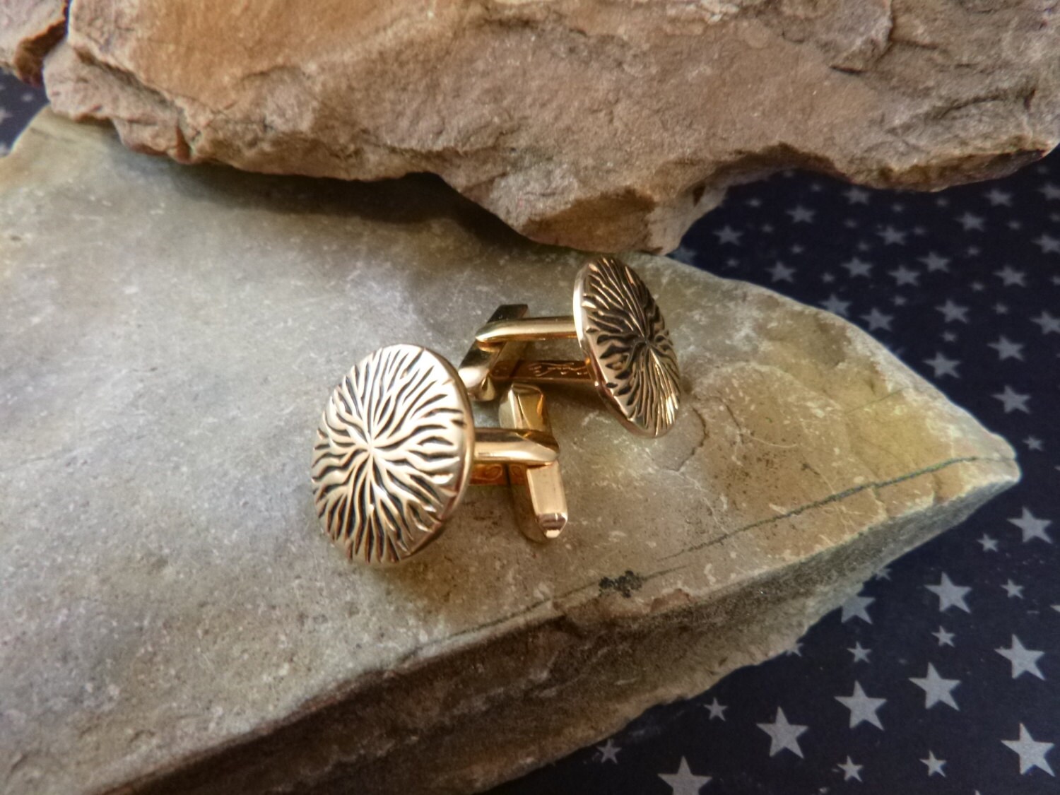 Vintage Foster USA Cuff Links Gold Tone with Black Cufflinks
