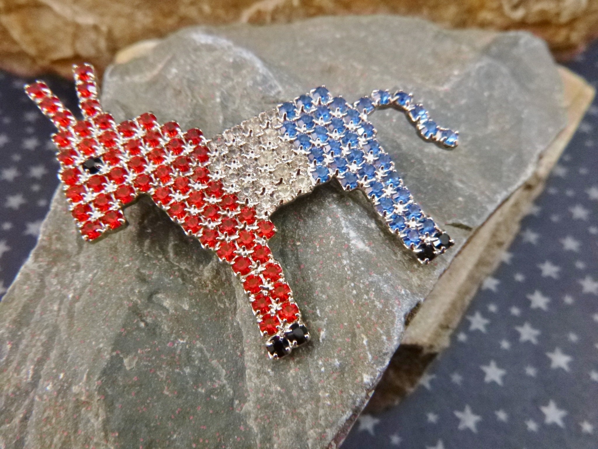 Patriotic Vintage Signed Dorothy Bauer Red White and Blue Swarovski ...