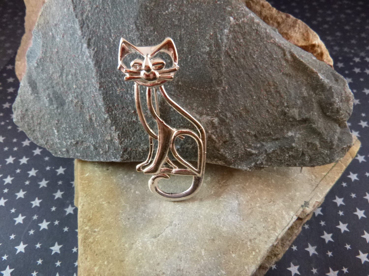 Danecraft Vintage Cat Pin Modern Style Sleek Cut Out Cat Brooch