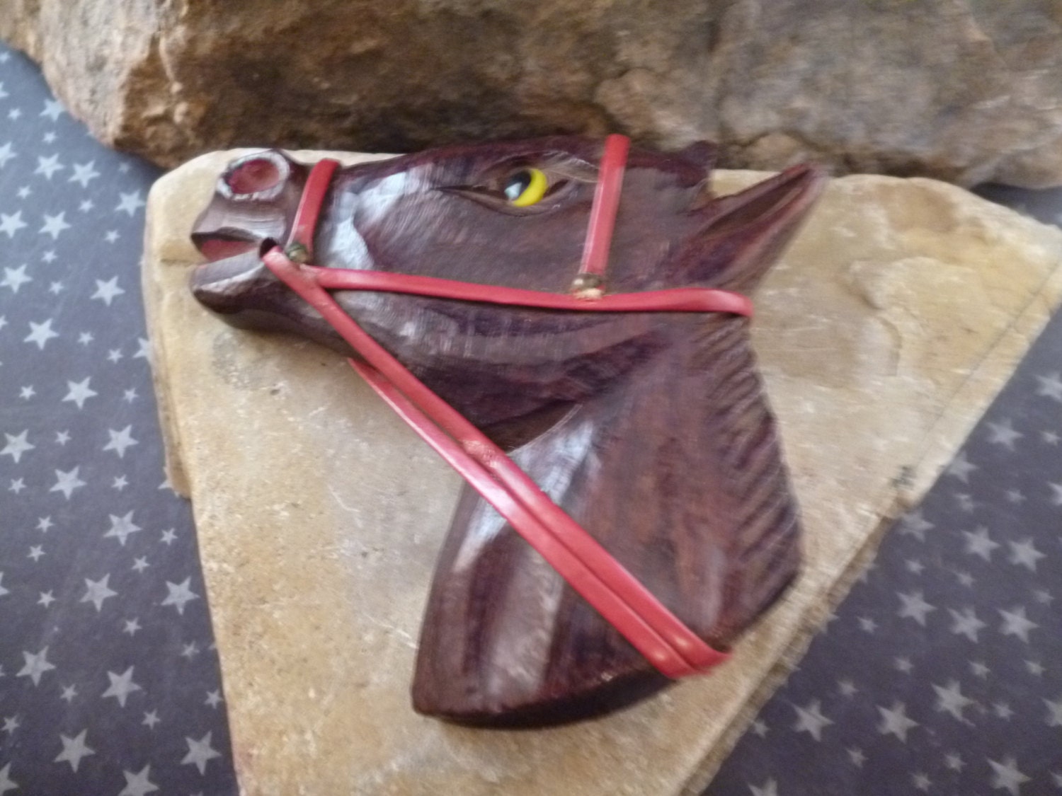 Hard Carved l940s Large Horse Head Pin Collectible Vintage Wooden ...