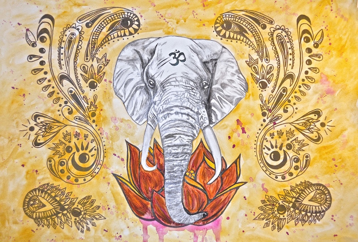 Lotus Elephant Watercolor Print - Etsy