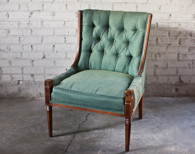 Vintage Green Tufted Button Chair Pair - Etsy