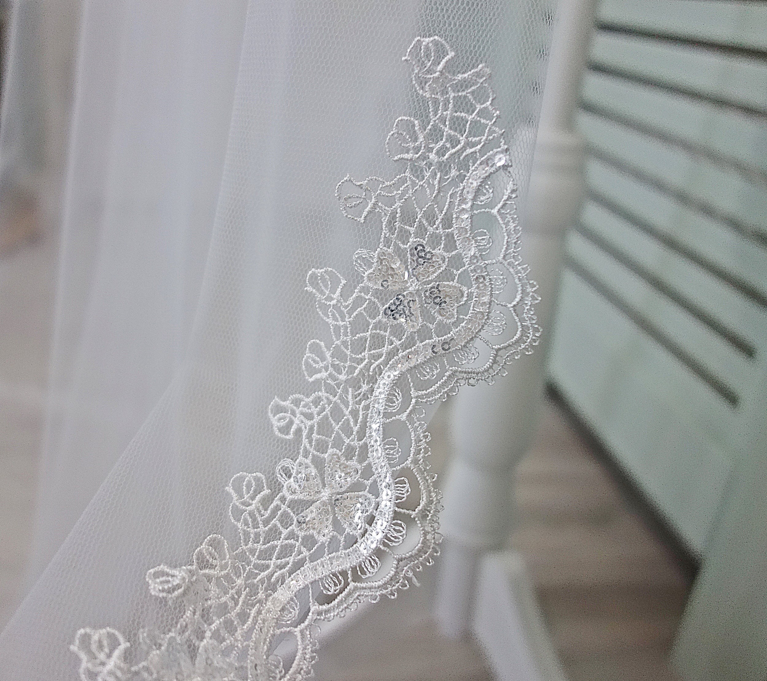 Celtic Clover Lace Tipped Veil, Four Leaf Clover Shamrock Lace Wedding ...