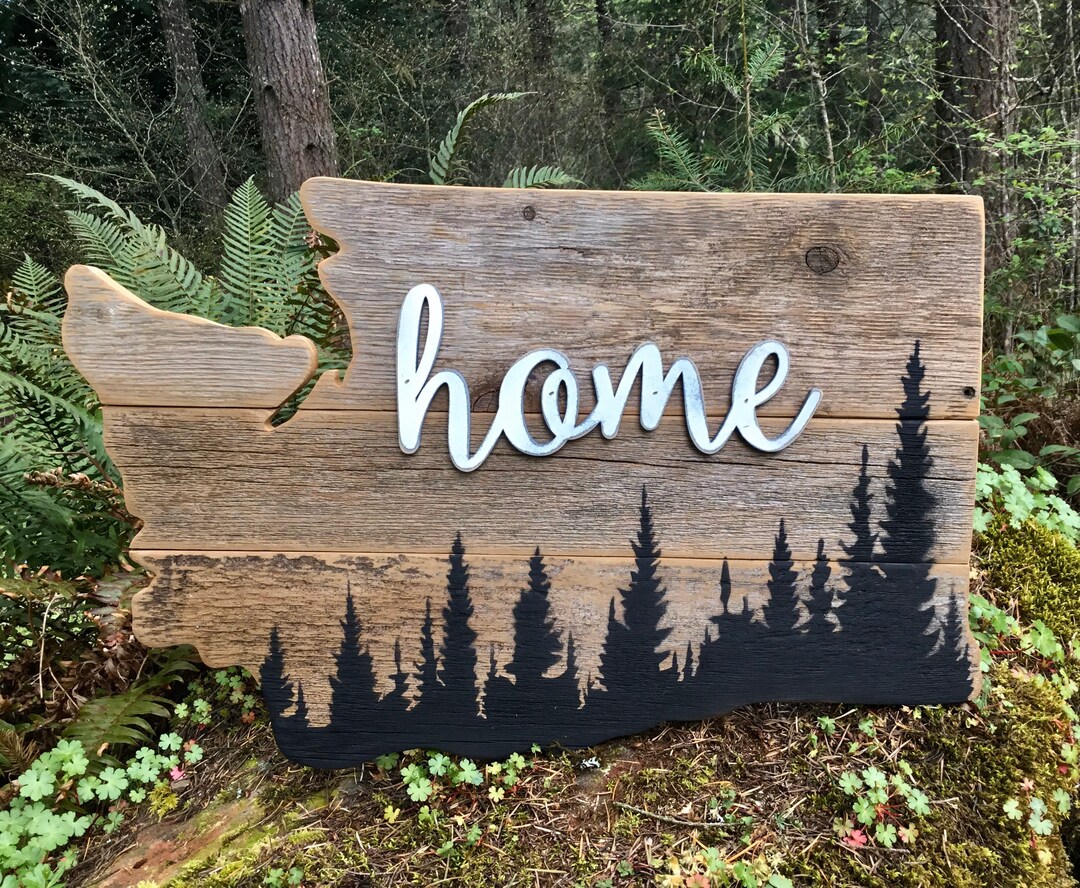 Reclaimed Wood Washington State Sign, Tree Line Silhouette - Etsy