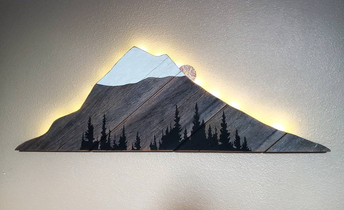 Mountain Wall Art, Mount Hood Wall Art, Lighted Mountain Art, Mountains ...