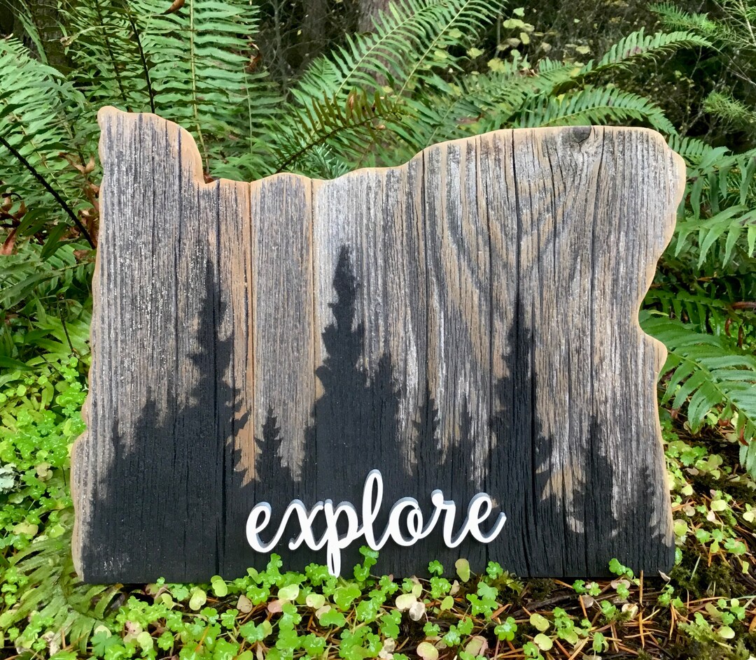 ANY USA STATE, Oregon Wood Sign, Tree Line Wall Art, Explore Sign ...