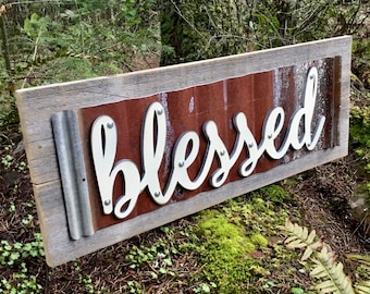 Blessed Sign, Rustic Word Art Sign, Metal Words, Metal Wall Signs ...
