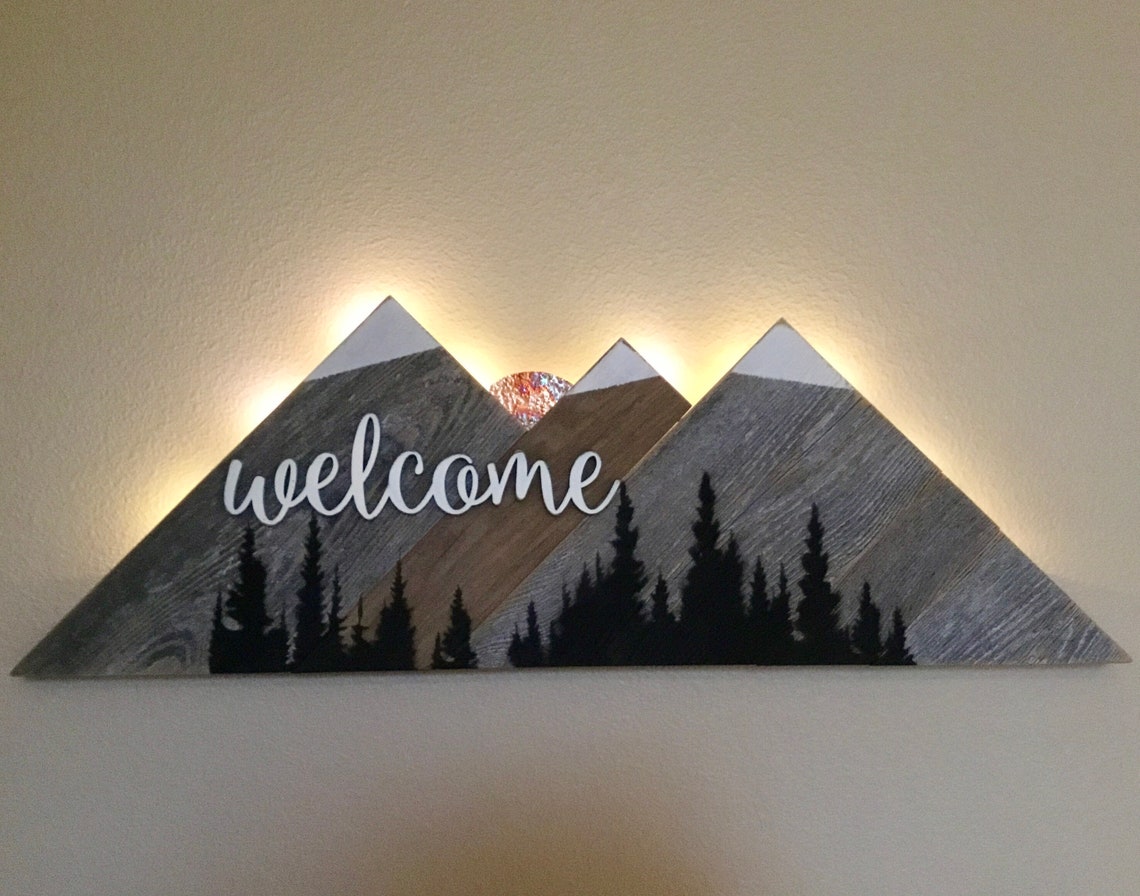 Mountain Wall Art, Mountain Decor, Lighted Mountain Art, Mountains ...