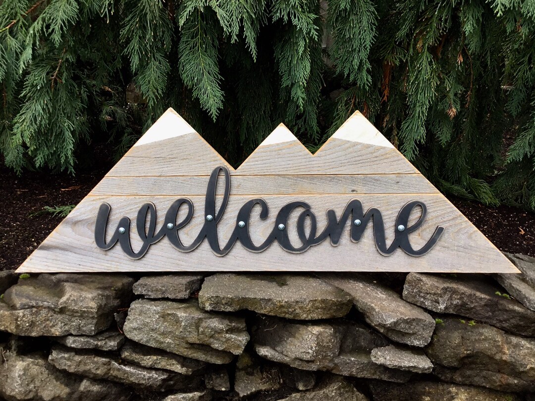 FREE SHIPPING, Welcome Sign, Front Porch Welcome Sign, Mountains ...