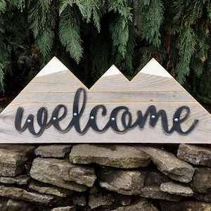 FREE SHIPPING, Welcome Sign, Front Porch Welcome Sign, Mountains ...