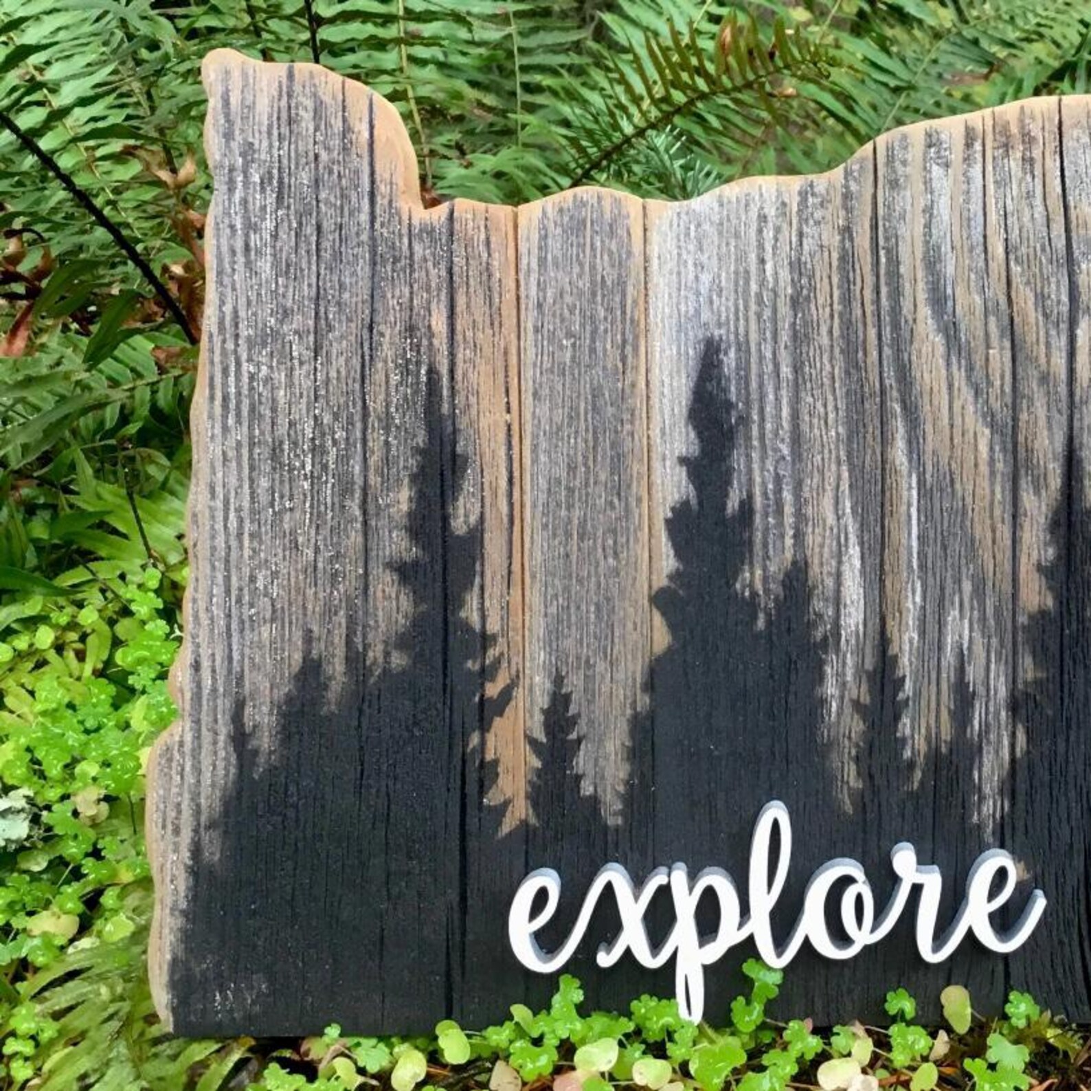 Reclaimed Wood State Sign, Tree Line Art, Oregon Decor - Etsy
