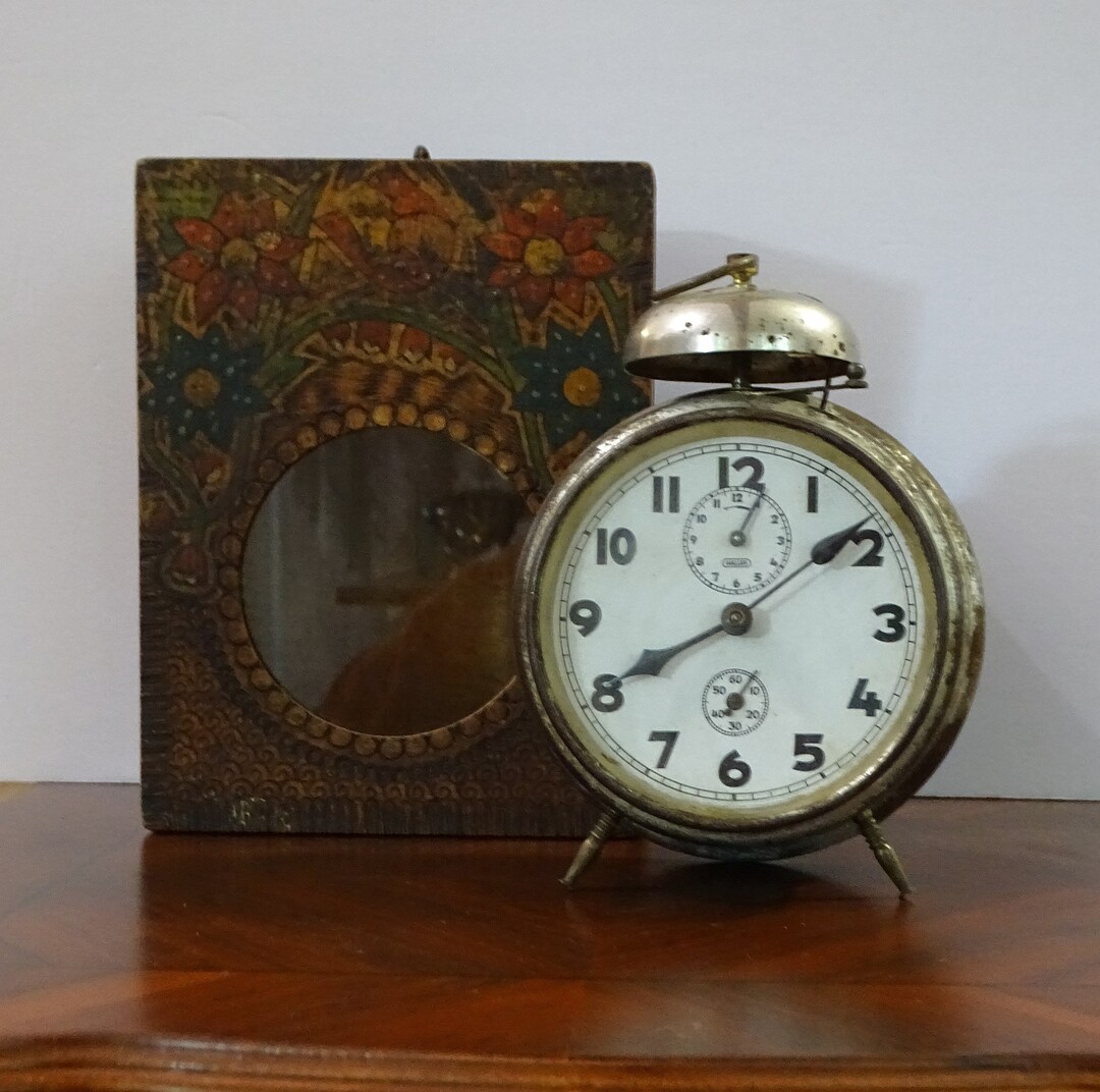 Antique Alarm Clock Haller With Wooden Box, Antique German Alarm Clock ...