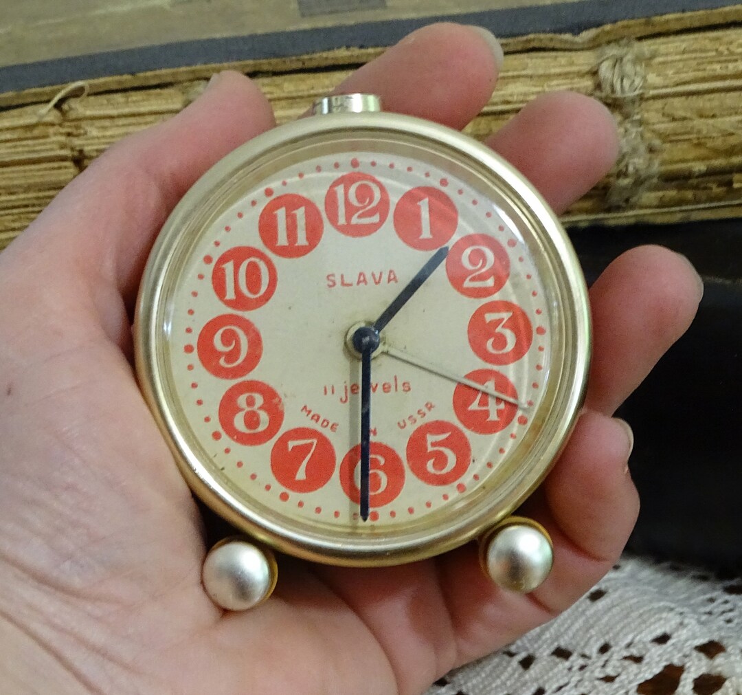 Vintage Alarm Clock Slava, Working Red Clock, Retro Clock, Small Alarm ...