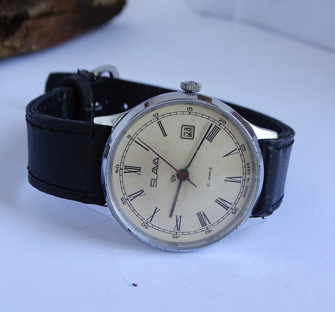 Vintage Watch Slava With Date Window, Vintage Men's Watch, Retro Watch ...