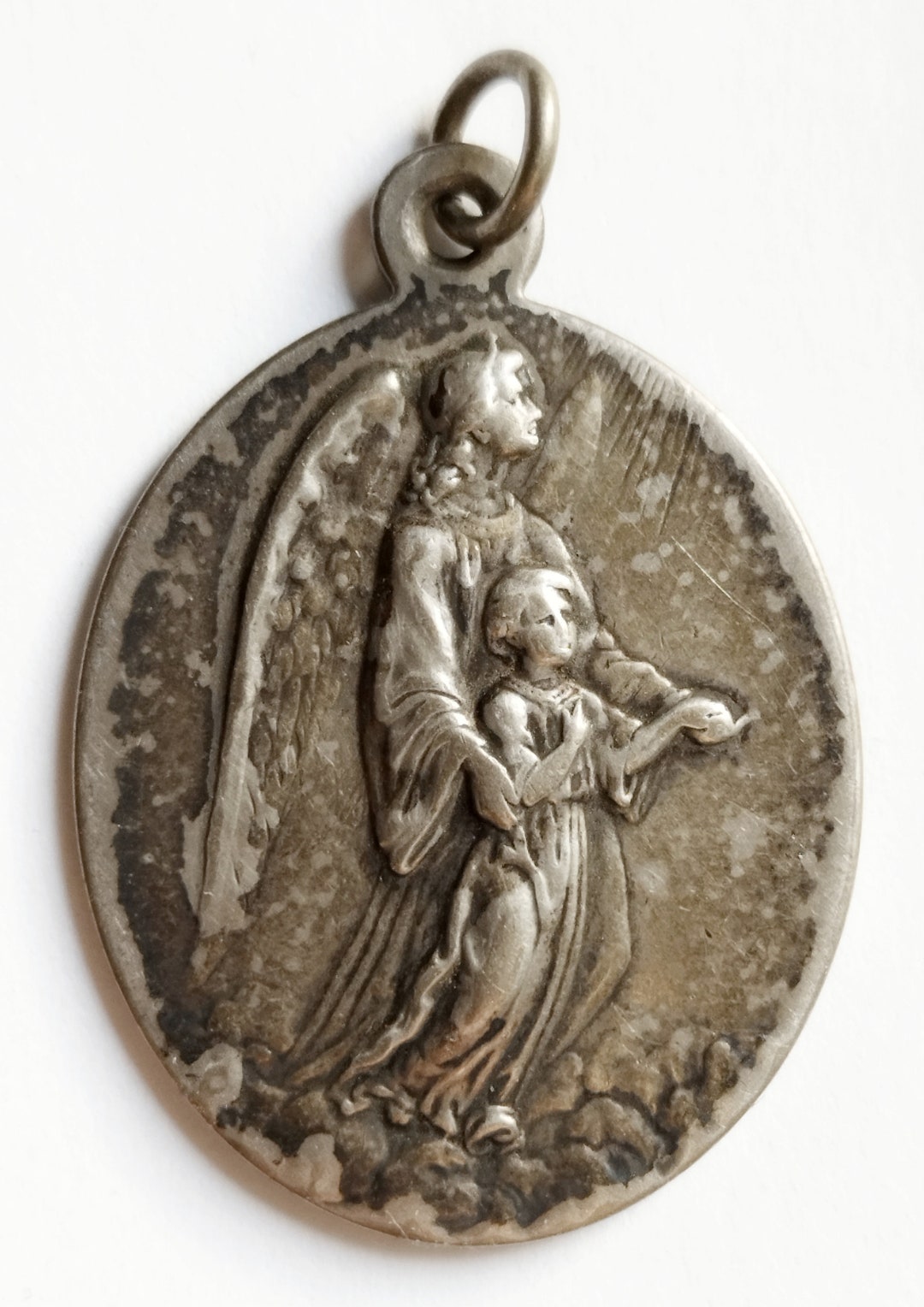Gorgeous Old Medal Guardian Angel and Child - Etsy