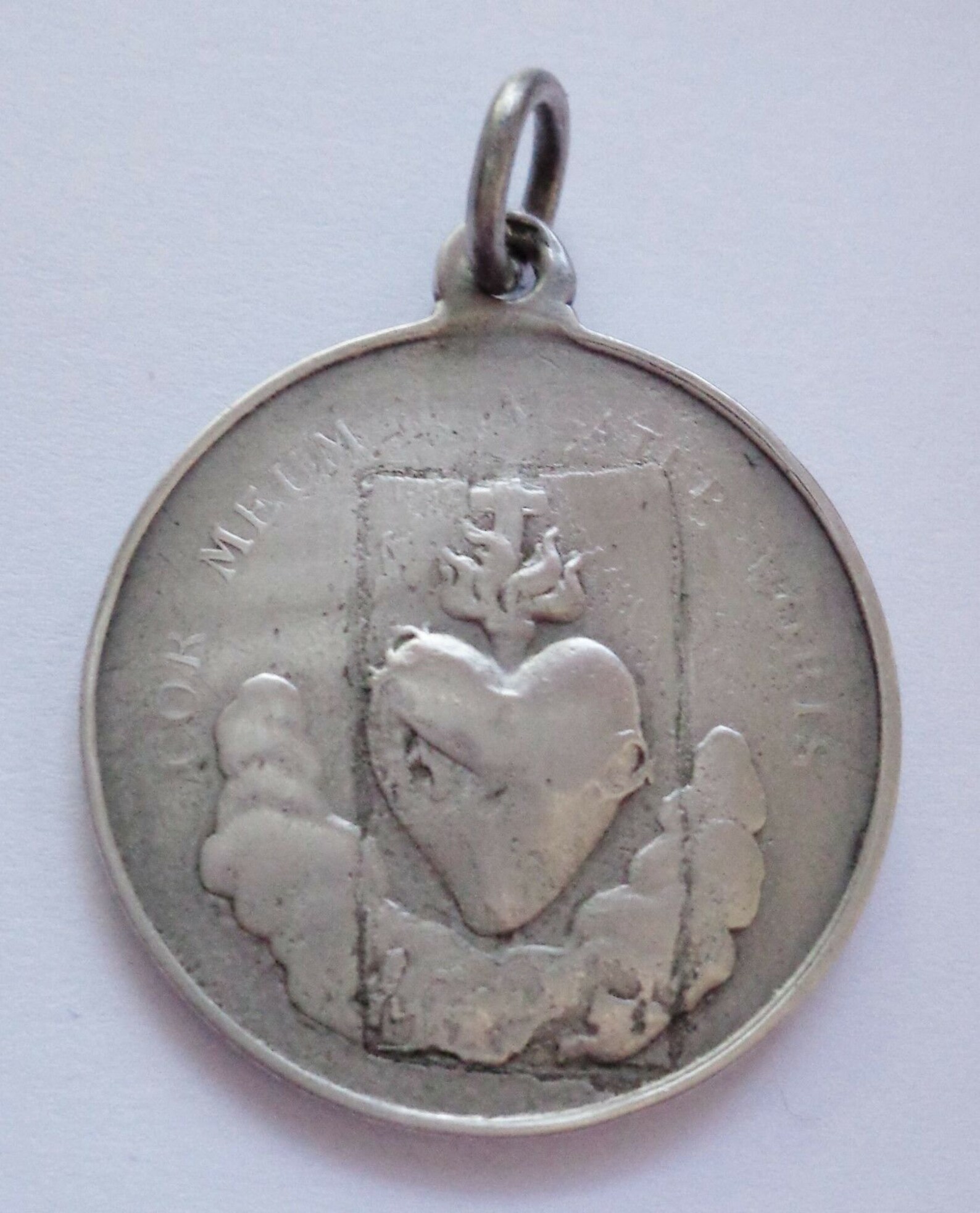 Antique Solid Silver Religious Medal Sacred Heart of Jesus Dated 1893 ...
