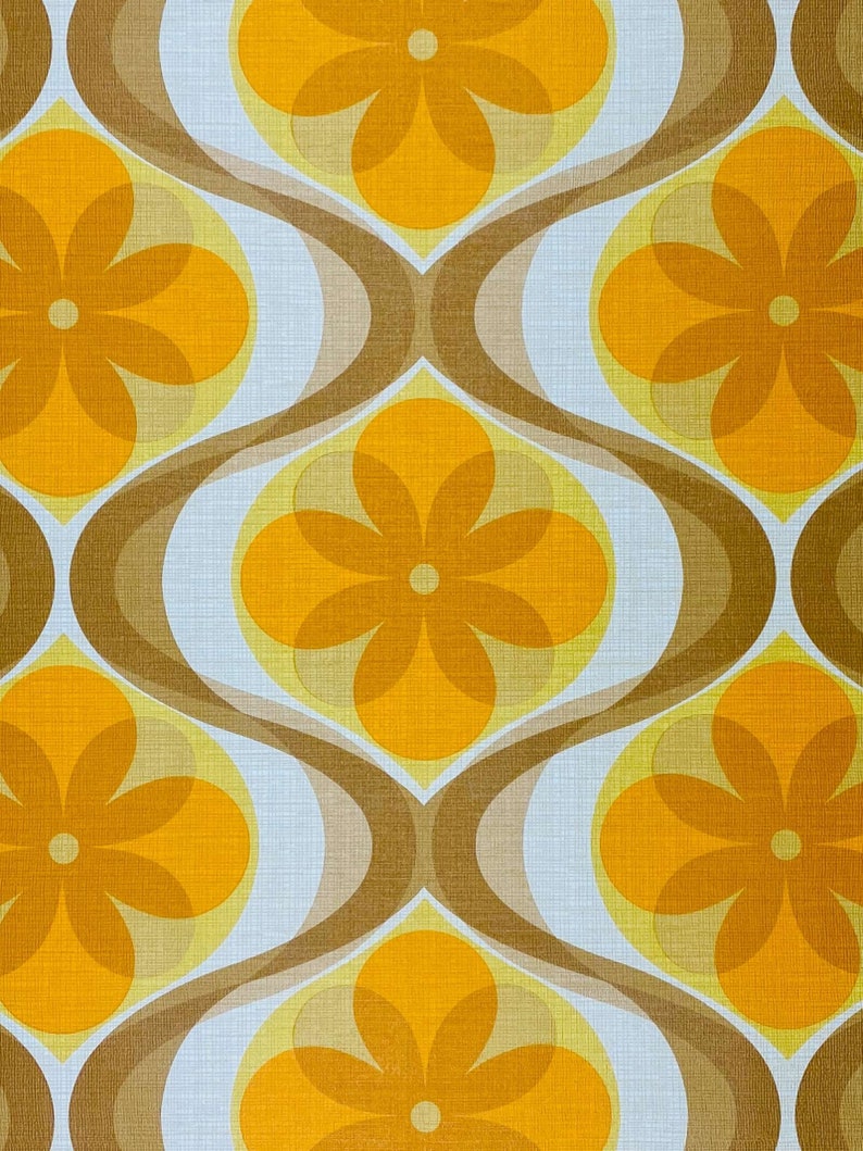 MOD 1960s 1970s Orange Sherb Geometric Floral Vintage Original MCM ...