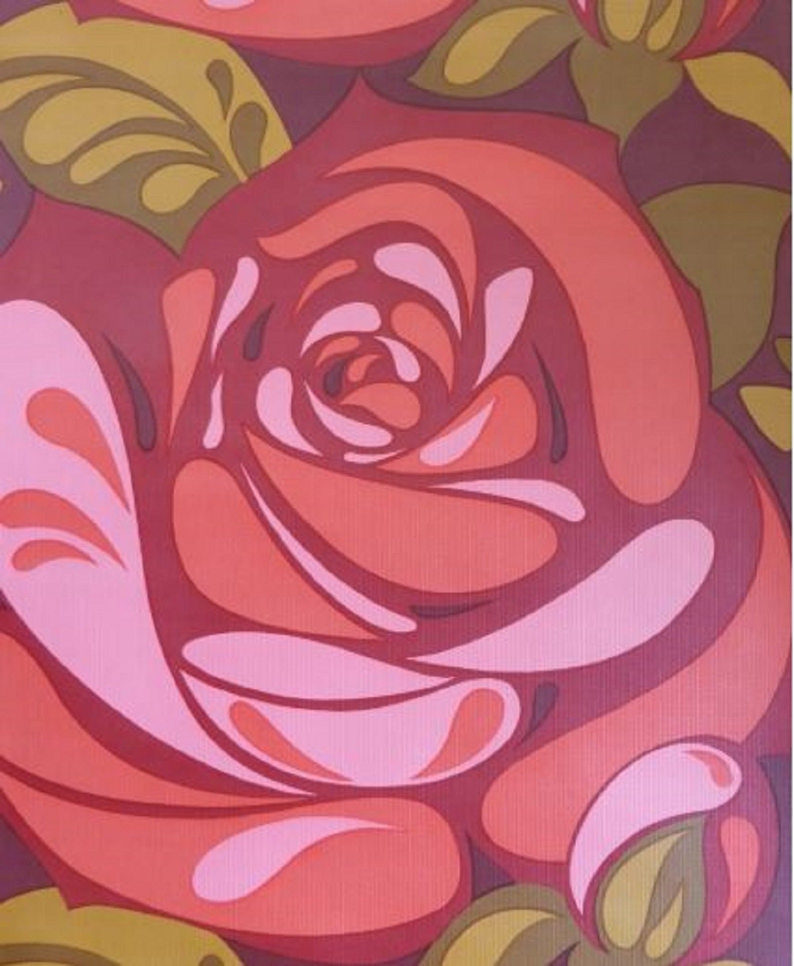 1970s Large Painting the Roses Red Floral Vintage Original Wallpaper ...