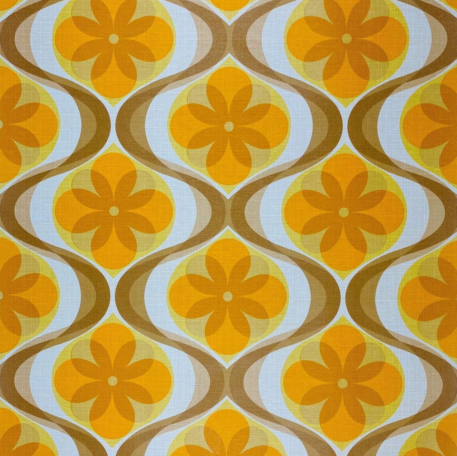 MOD 1960s 1970s Orange Sherb Geometric Floral Vintage Original MCM ...