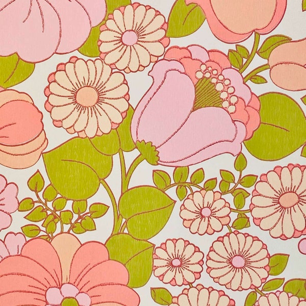 70s FAB ORIGINAL COLORS Vintage Wallpaper Iconapop Green Orange Tootle Wave - Etsy