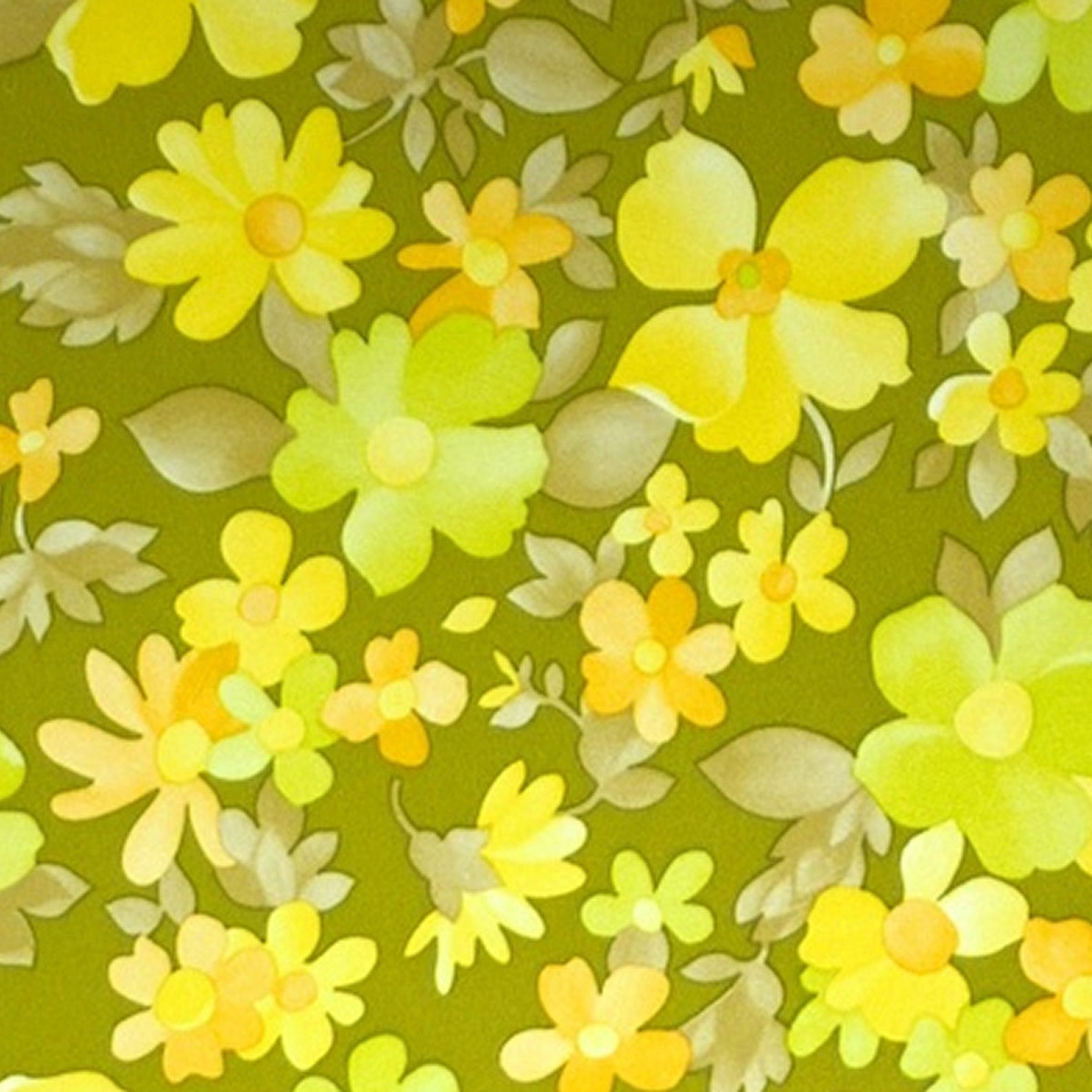 1970s SUNSHINE GREEN FLORAL Vintage Original Wallpaper Greens Happy ...