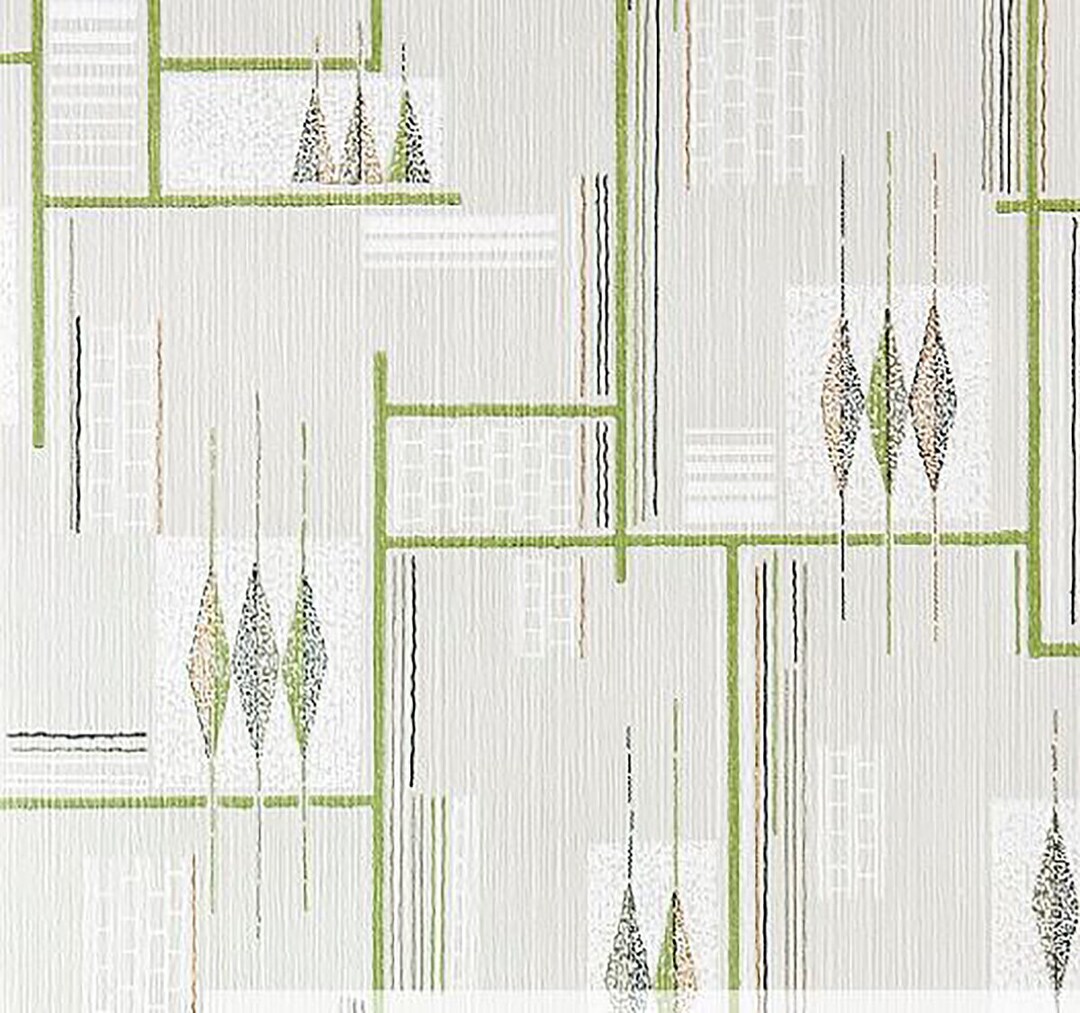 Mod Minimalist Sixties Original Wallpaper Geometric Vintage Greens - Etsy