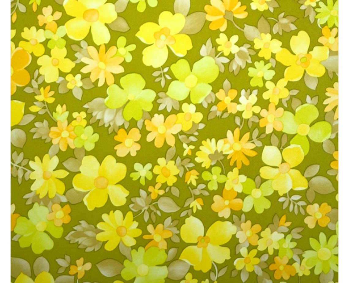1970s SUNSHINE GREEN FLORAL Vintage Original Wallpaper Greens Happy ...