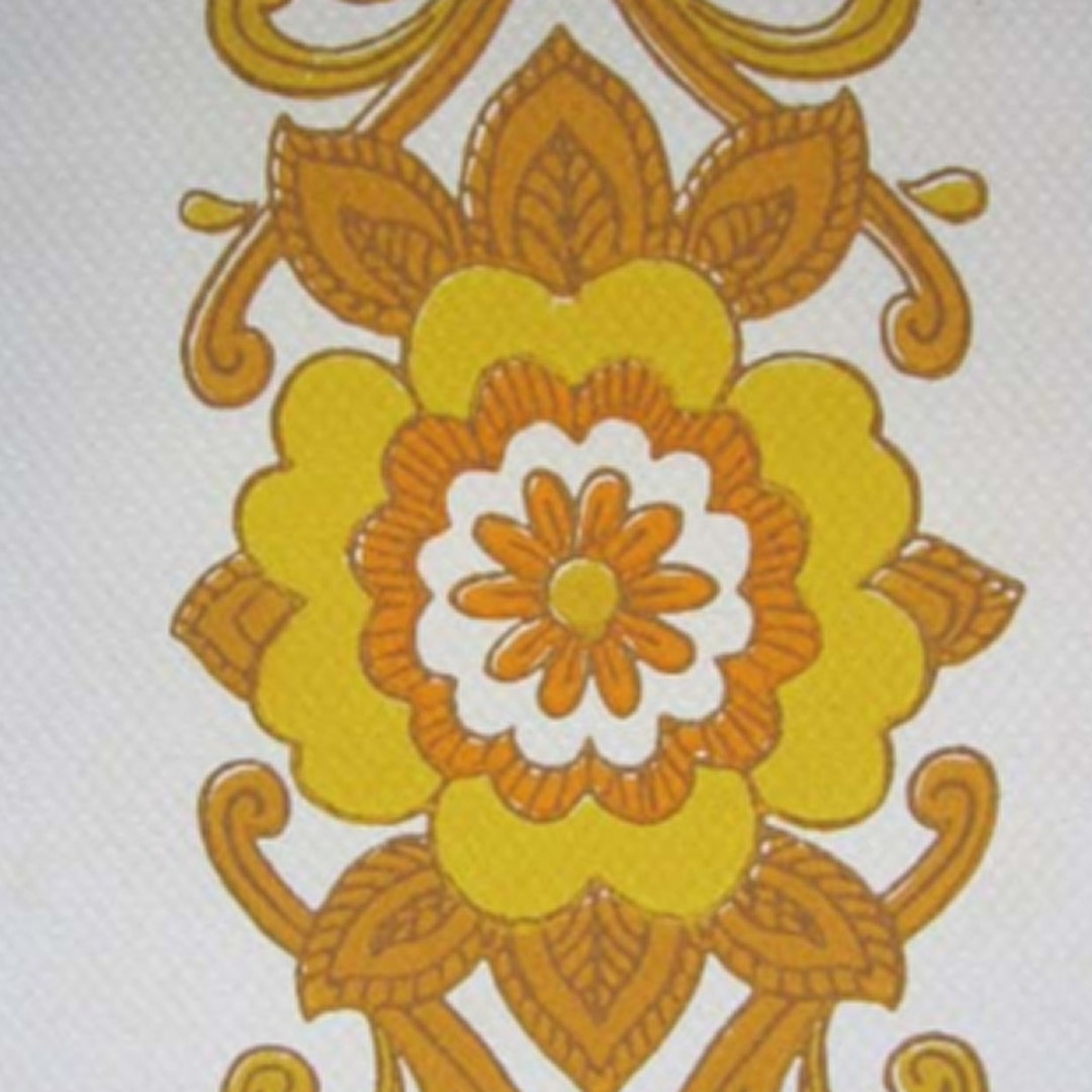 1970s GEO MOD FLORAL Minimalist Brown Yellow Hues Vintage Wallpaper ...