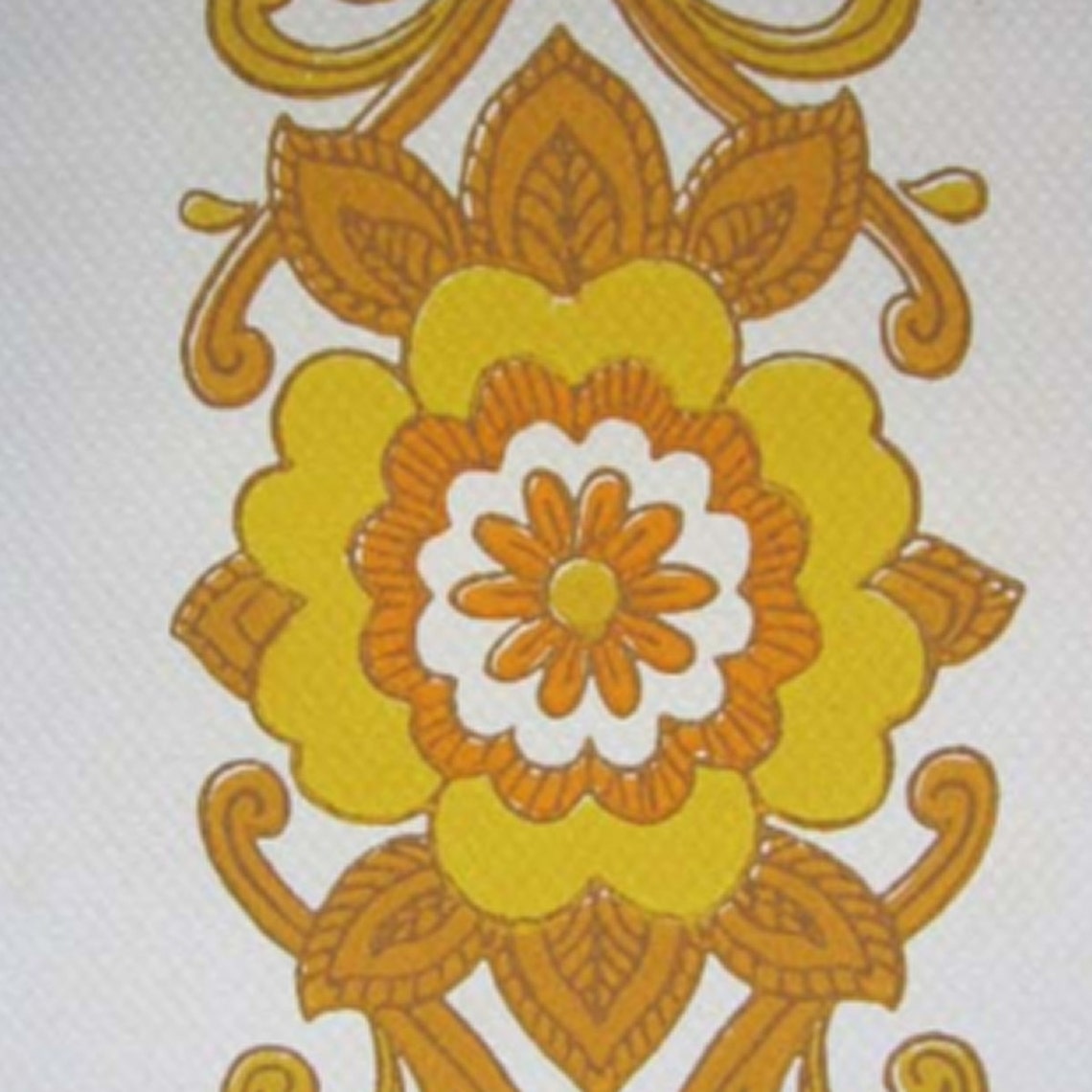 1970s GEO MOD FLORAL Minimalist Brown Yellow Hues Vintage Wallpaper ...