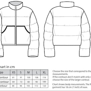 Women's Reversible Puffer Jacket Sewing Digital PDF Pattern / Size XS ...