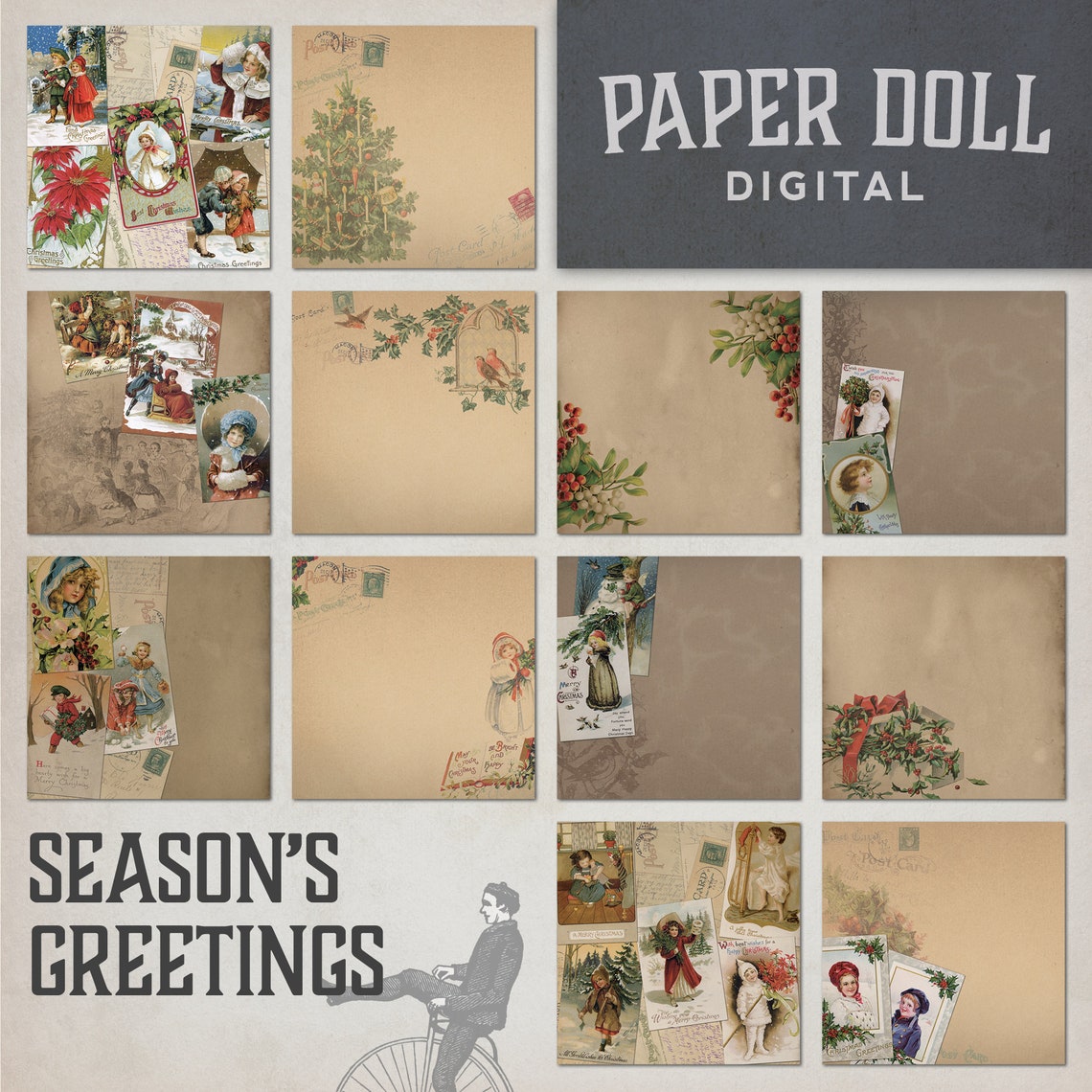 Vintage Christmas Digital Paper – Victorian Scrapbook, Junk Journal ...