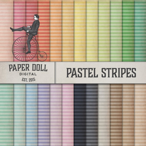 Antiqued Pastel Striped Digital Paper Textured Scrapbooking | Etsy