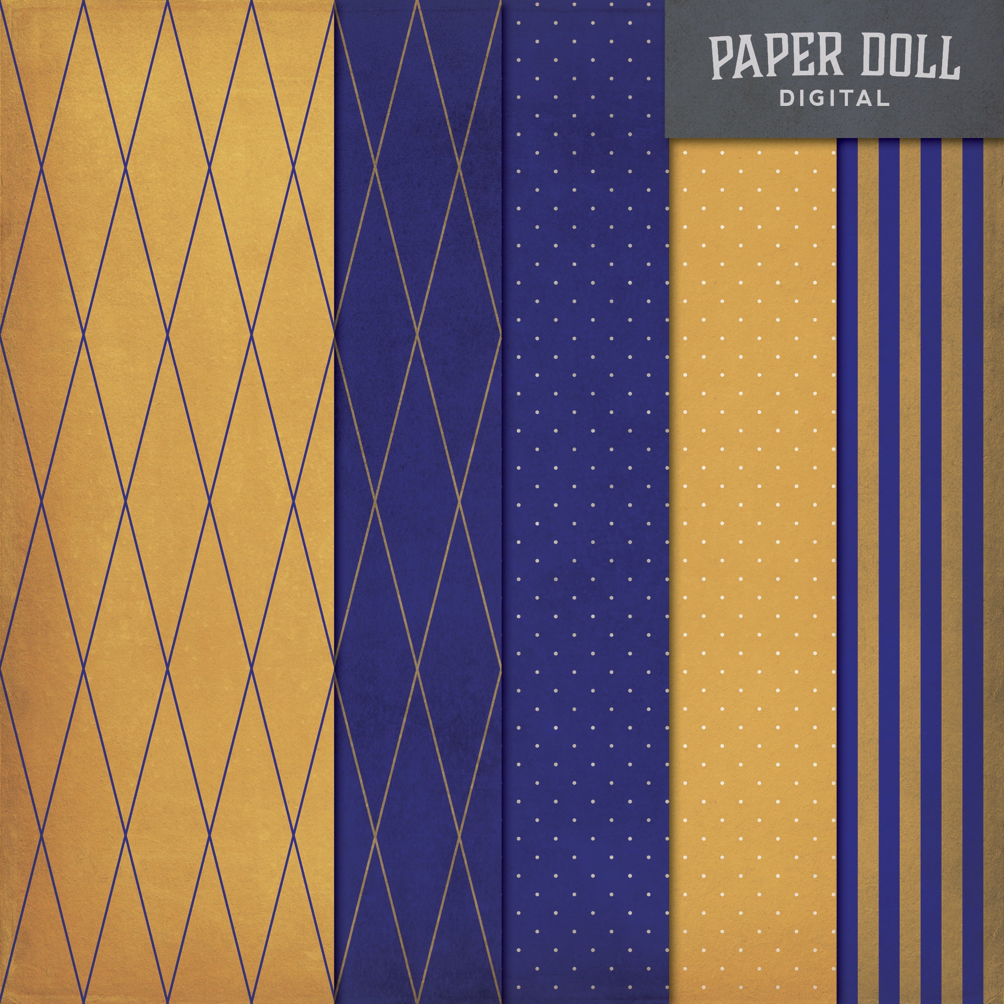 Royal Blue and Gold Digital Paper - Chevron Digital Paper ...