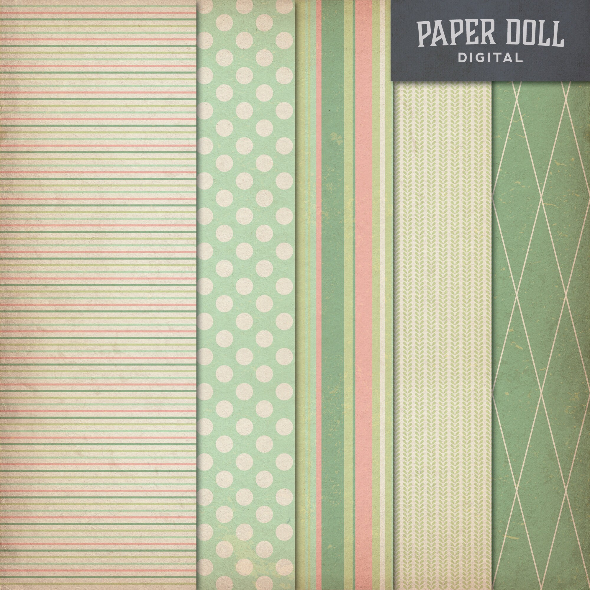 Mint & Rose Cottage Chic Digital Paper Pink and Green - Etsy
