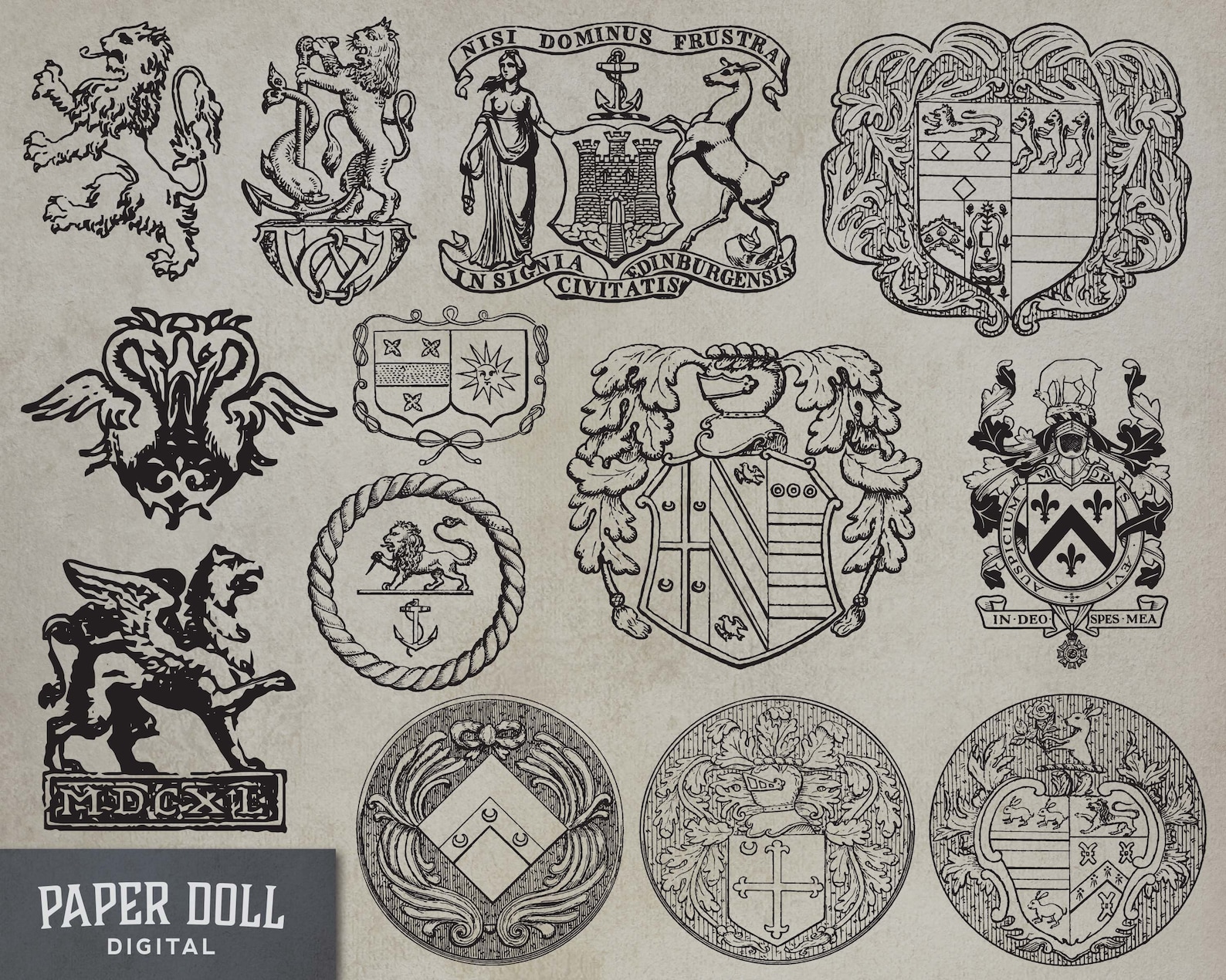 Vintage Heraldry Clipart - EPS and PNG - Vector Clipart - Scrapbooking ...